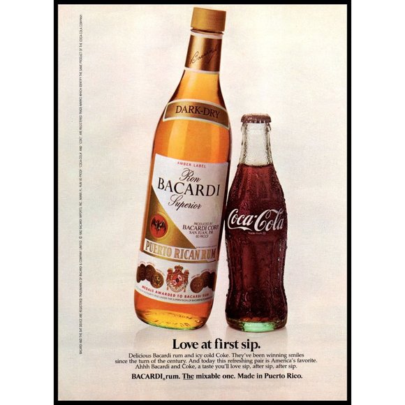 Bacardi | Art | 983 Bacardi Coca Cola Bottle Vintage Print Ad Rum And ...